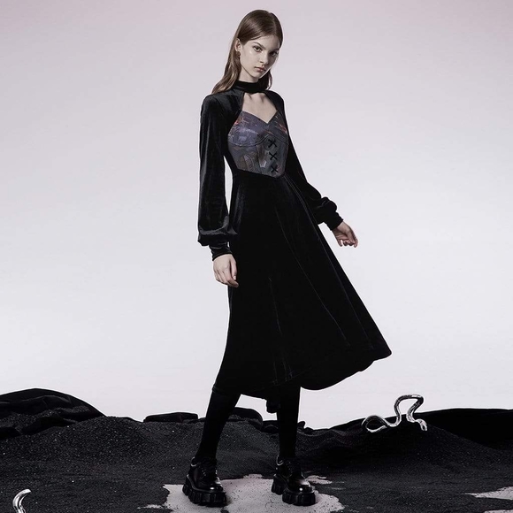 Punk Rave | Dresses | Punk Rave Gothic Cutout Splice Velvet Long Dress ...